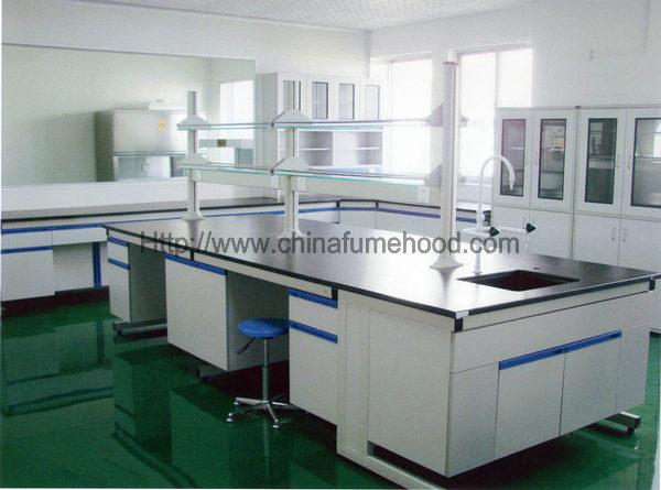 Steel C Frame Wood Lab Furniture , Counter Top Island Table For Laboratory