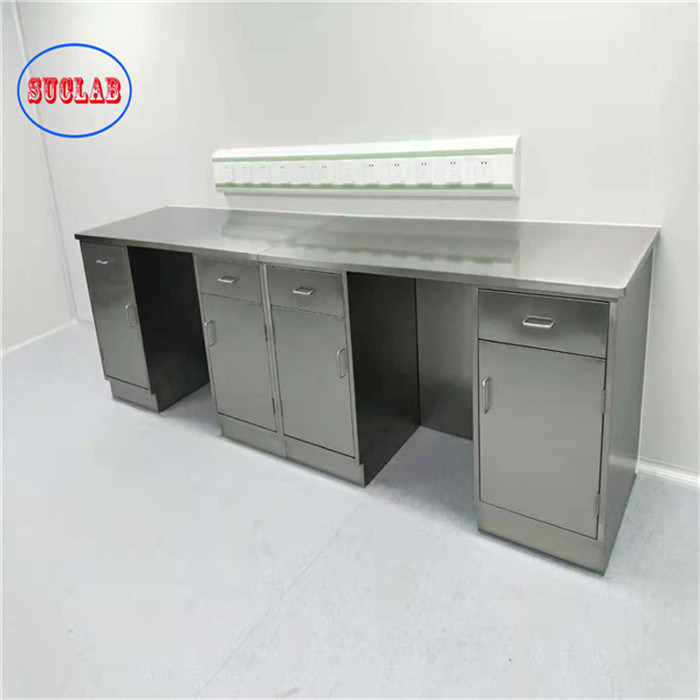 Silver Stainless Steel Lab Bench with 2 Cabinets and As Drawing Number ...