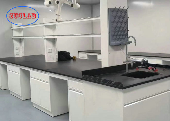 White Laboratory Instrument Table With Black Phenolic Resin Countertop ...