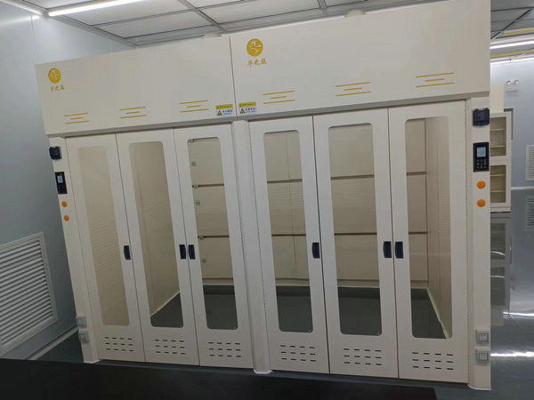 Gray White Laboratory Walk In Fume Hood With Glass Doors For ...