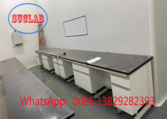 Well Equipped Laboratory Work Benches Design with Multiple Cabinets ...
